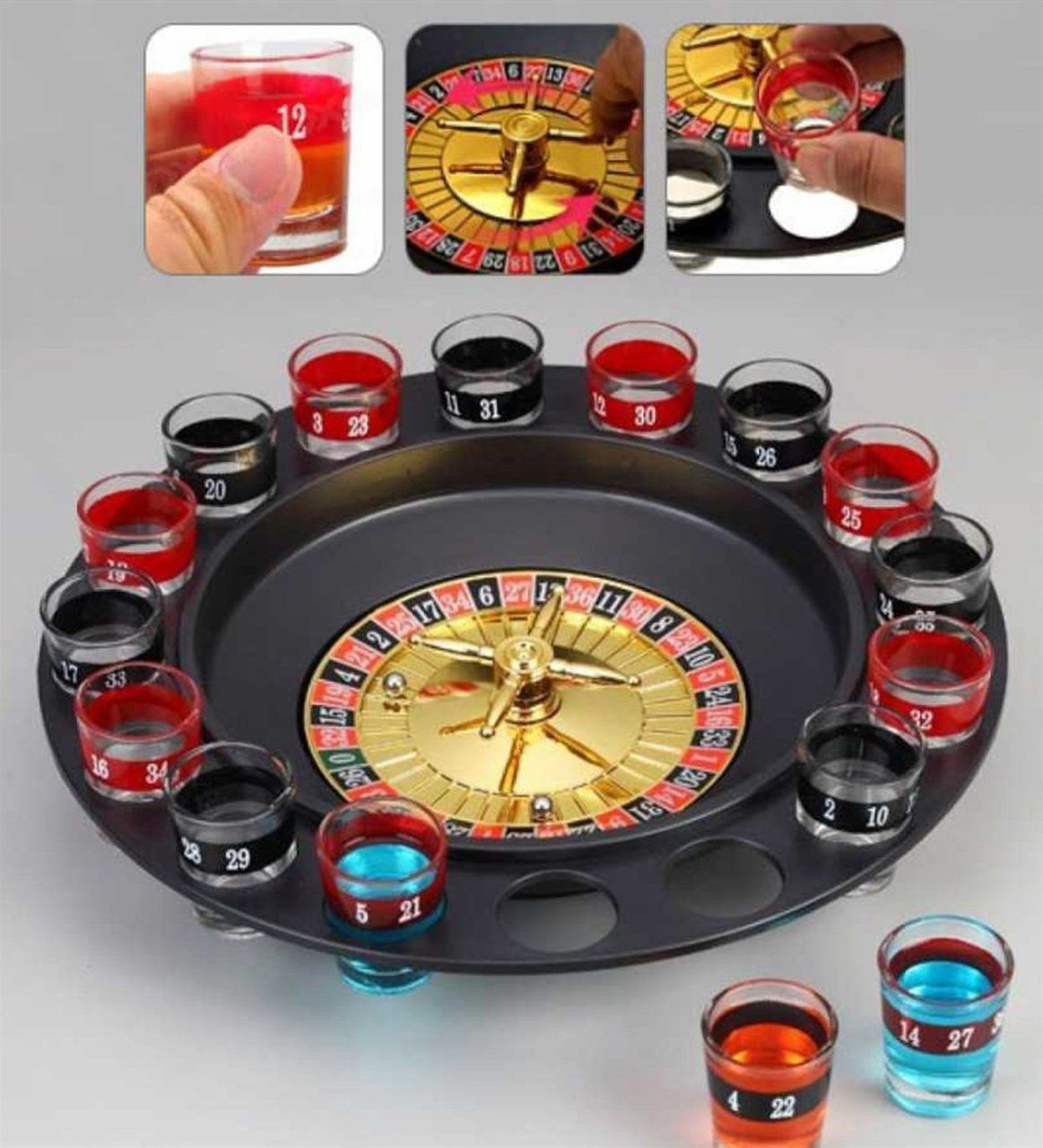 Rulet Shot Oyunu (Büyük Boy) | Shot Bardaklı Rulet Oyun Seti